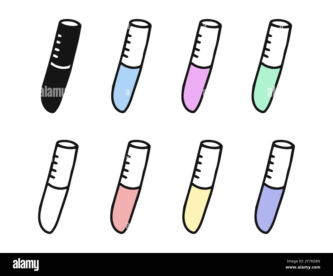 Set of laboratory test tubes featuring colored illustrations, black ...