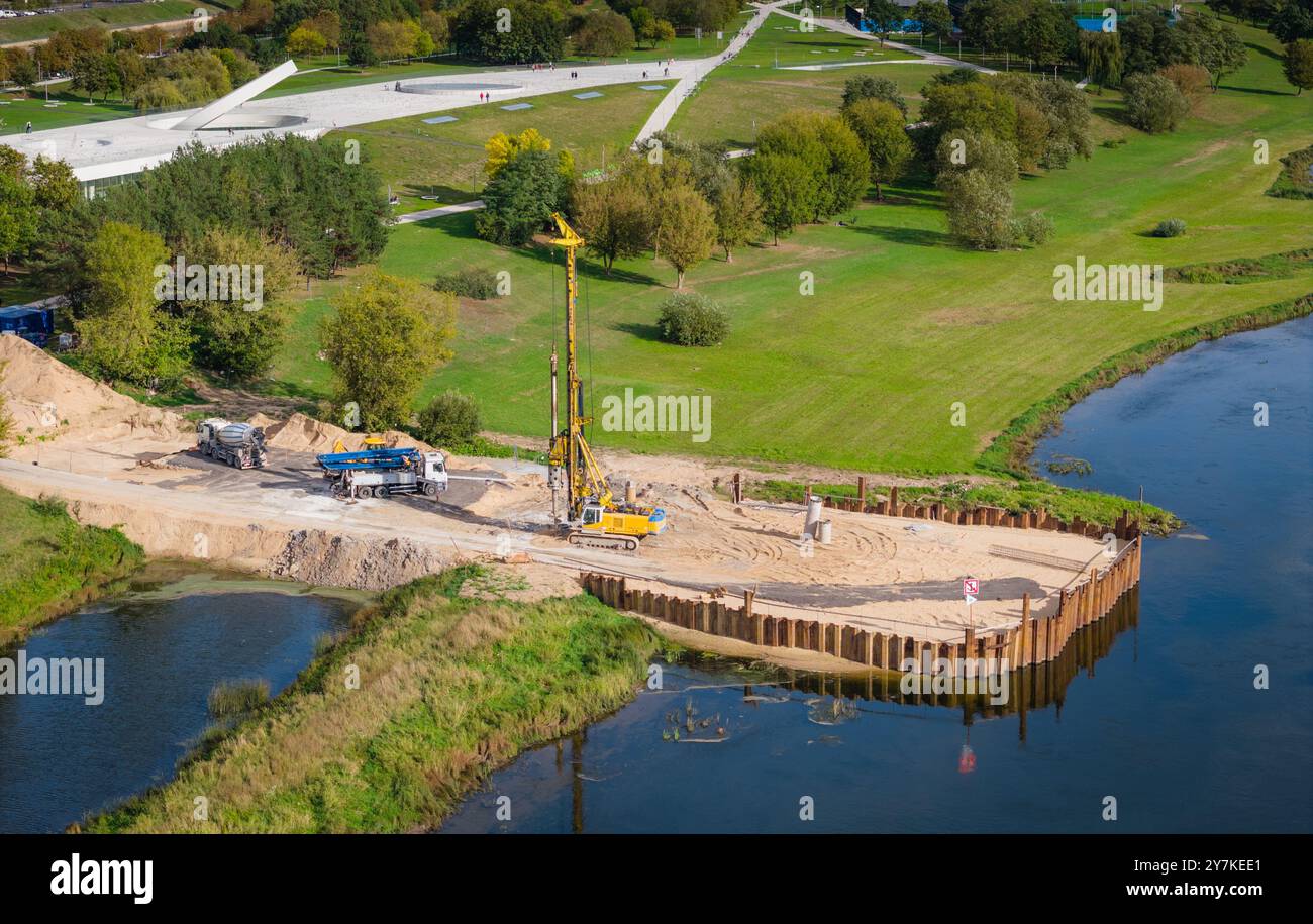 Construction site of new pedestrian bridge construction in Kaunas ...
