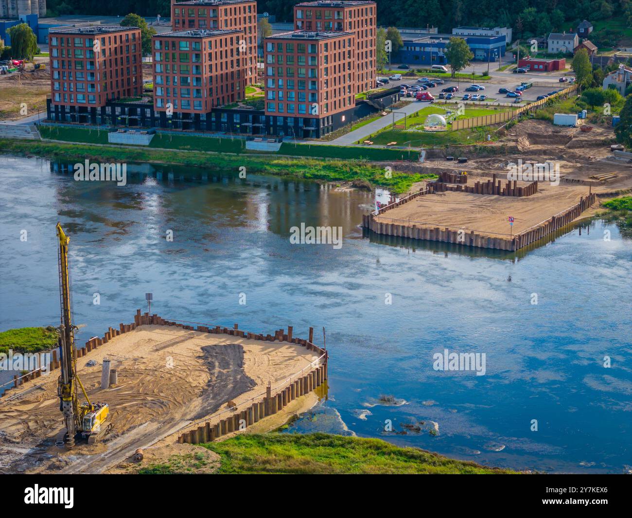 Construction site of new pedestrian bridge construction in Kaunas ...