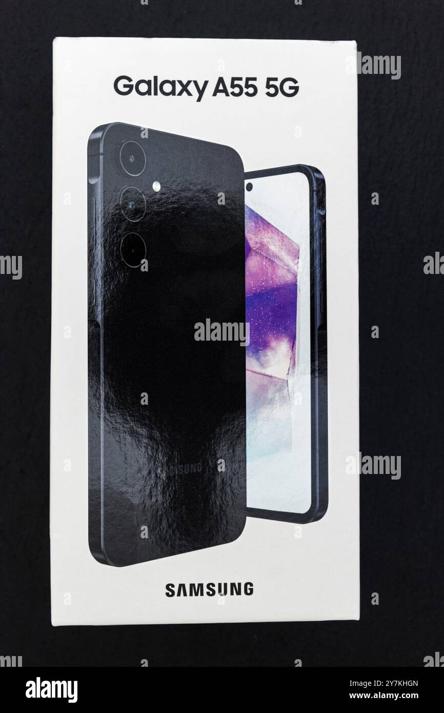 Samsung Galaxy A55 5G box on a black background Stock Photo - Alamy