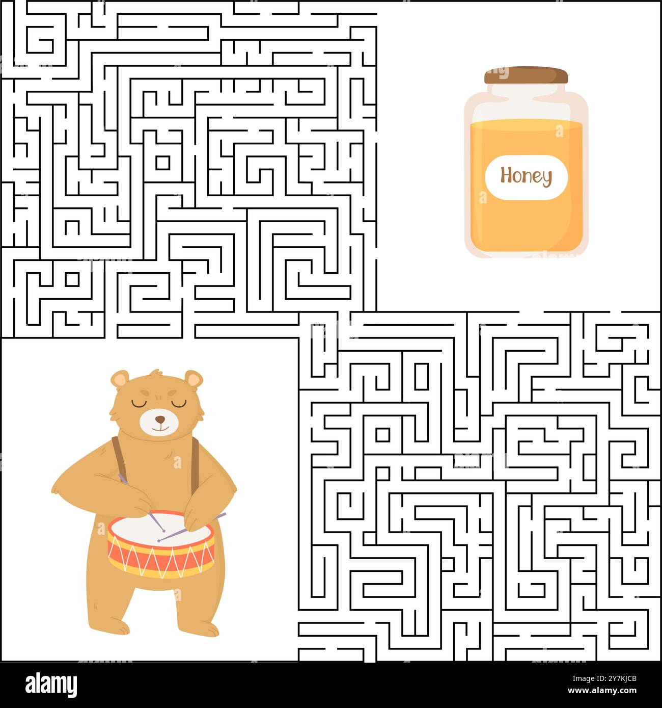Printable maze with a cute bear and a honey jar. vector illustration ...