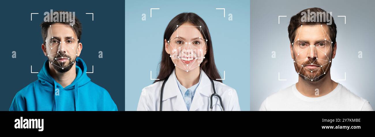 Various people using facial recognition for identification Stock Photo ...