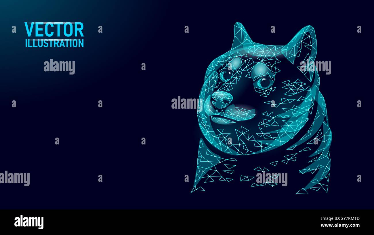 Low poly funny dog face. Shiba Inu dog crypto coin concept. Doge meme ...