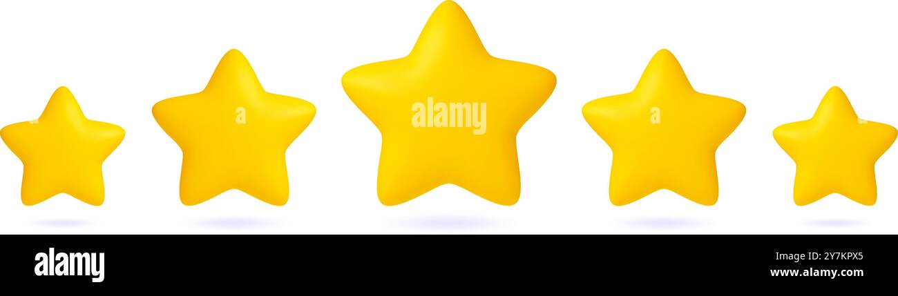 Rating 3d concept. Five yellow stars, realistic render elements. Review ...