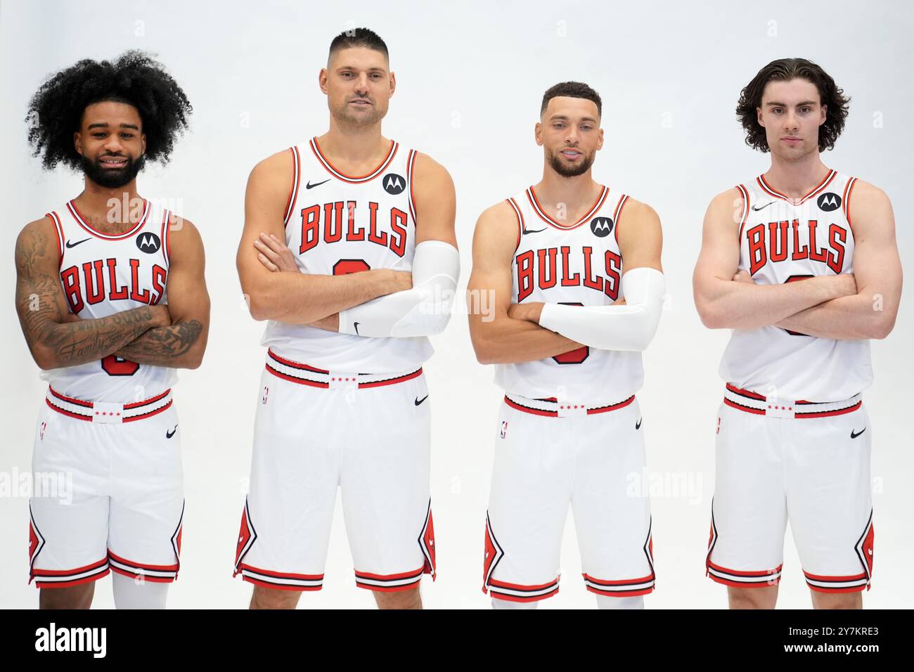 Chicago Bulls from left, Coby White, Nikola Vucevic, Zach LaVine and ...