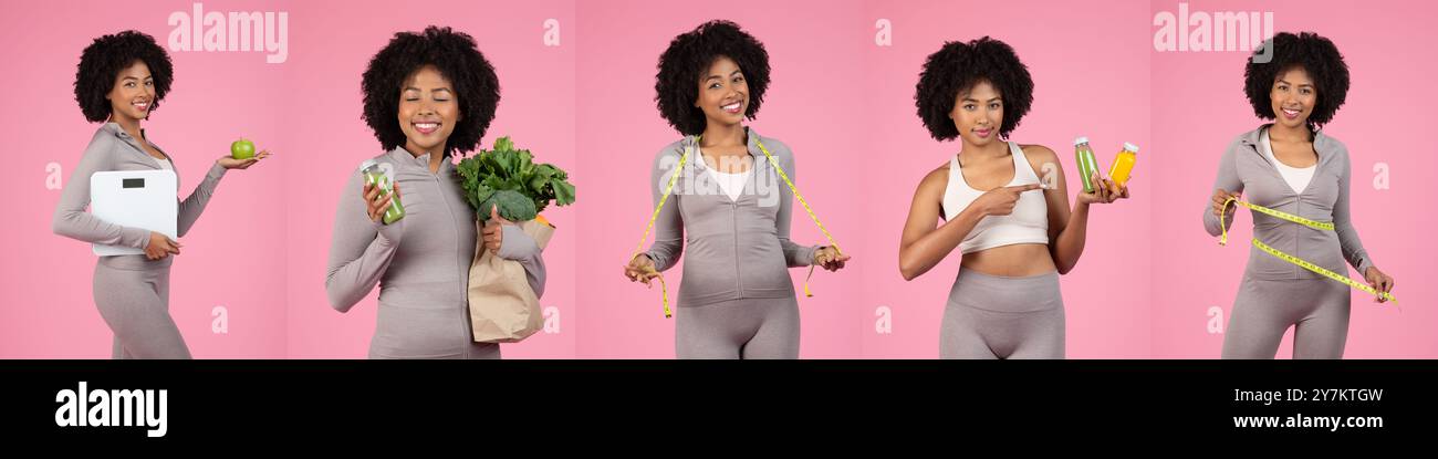 Woman promoting healthy lifestyle with fruits, vegetables, and fitness ...