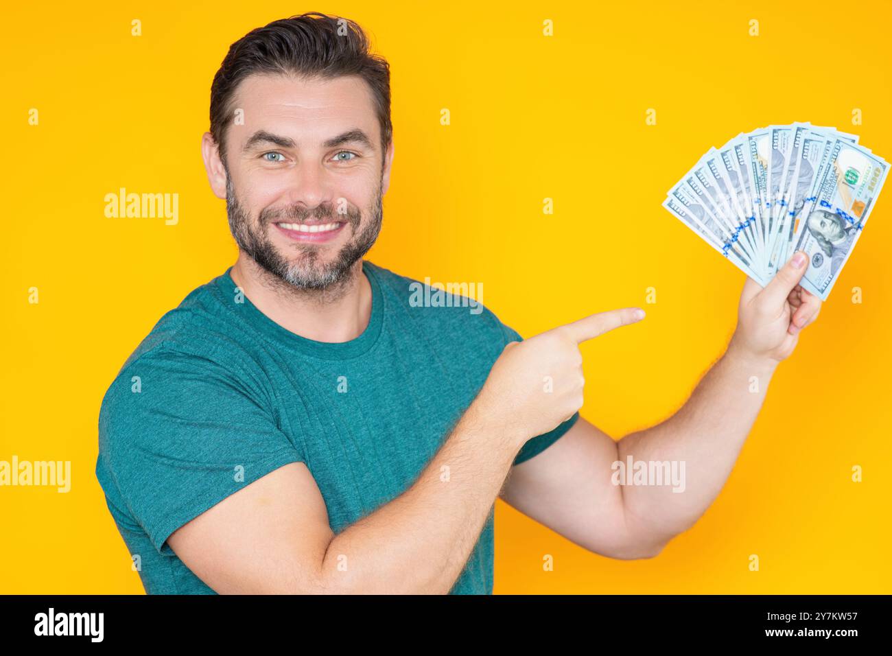 Successful business man counting money. Handsome middle age man holding ...