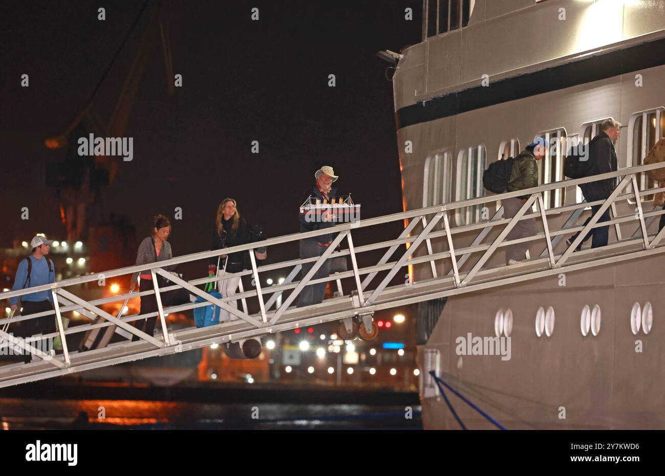Passengers board the Villa Vie Odyssey cruise ship at Belfast Port's ...