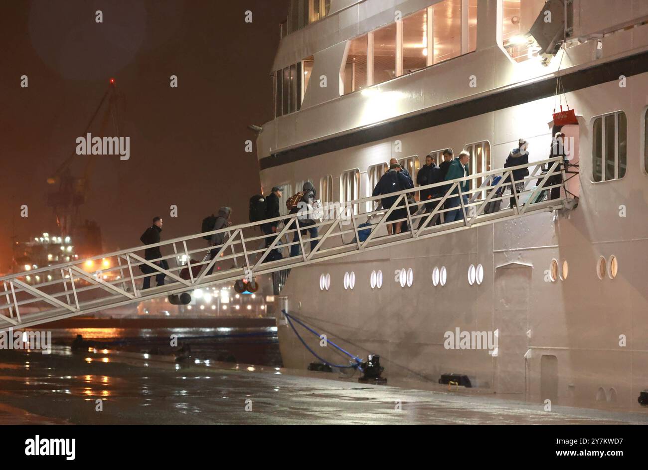 Passengers board the Villa Vie Odyssey cruise ship at Belfast Port's ...