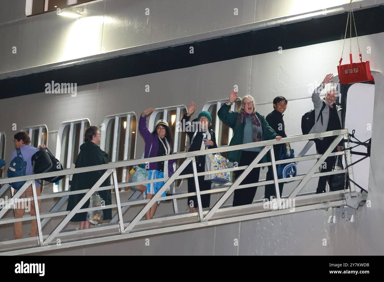 Passengers board the Villa Vie Odyssey cruise ship at Belfast Port's ...