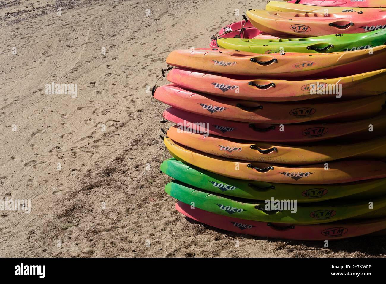 Vibrant Kayaks Resting on the Beach: A Splash of Color by the Shore ...