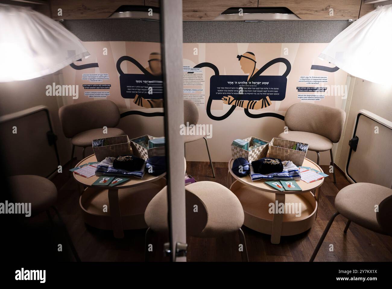 An inside view of the first Hungarian mitzvahmobile, a mobile synagogue ...