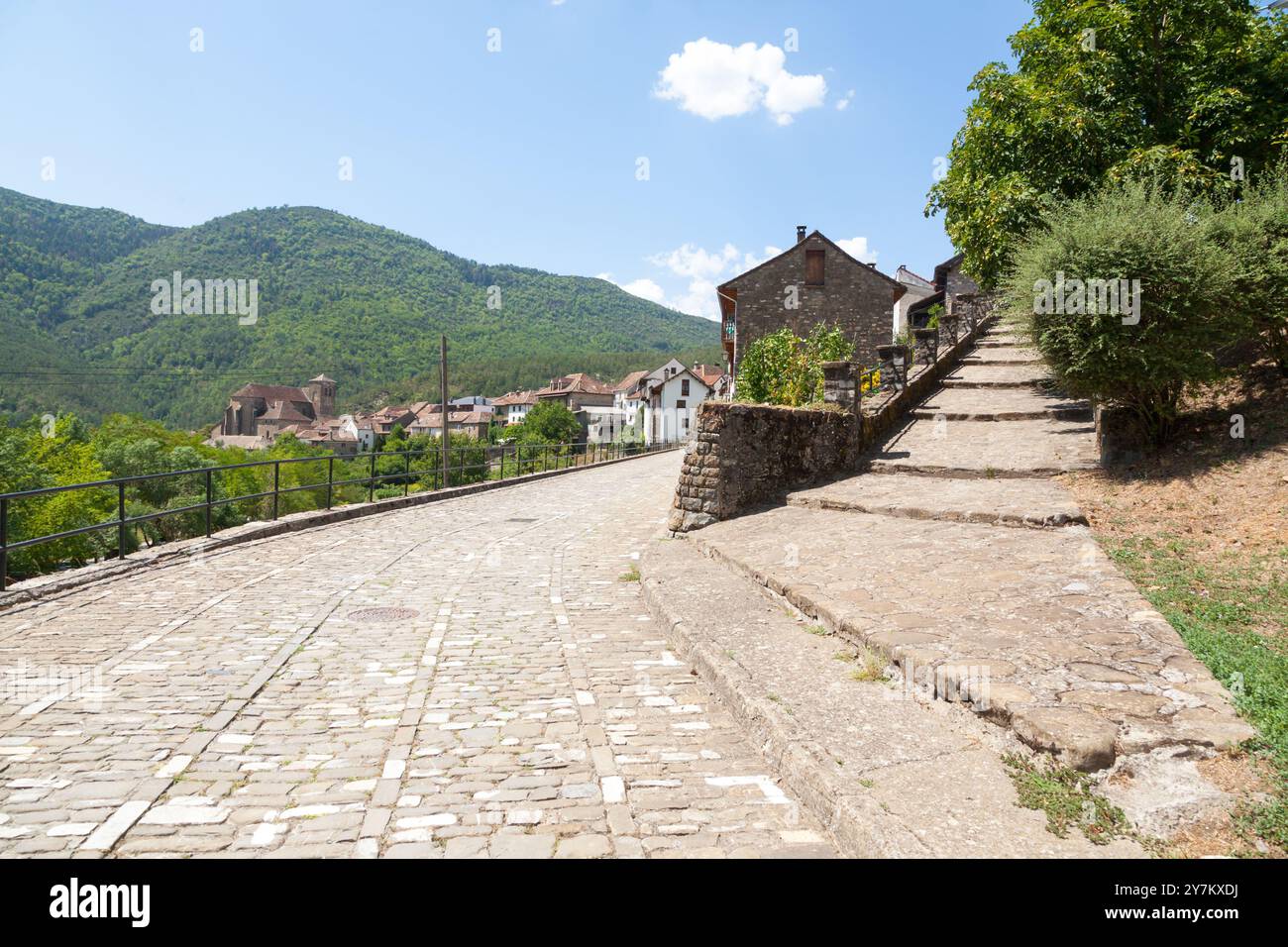 Old town of the beautiful village of Anso, Huesca, Spain. Pyrenees ...