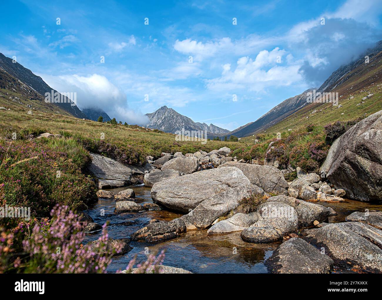 Landscape photography of mountains and valley Glen Rosa, rocky river ...