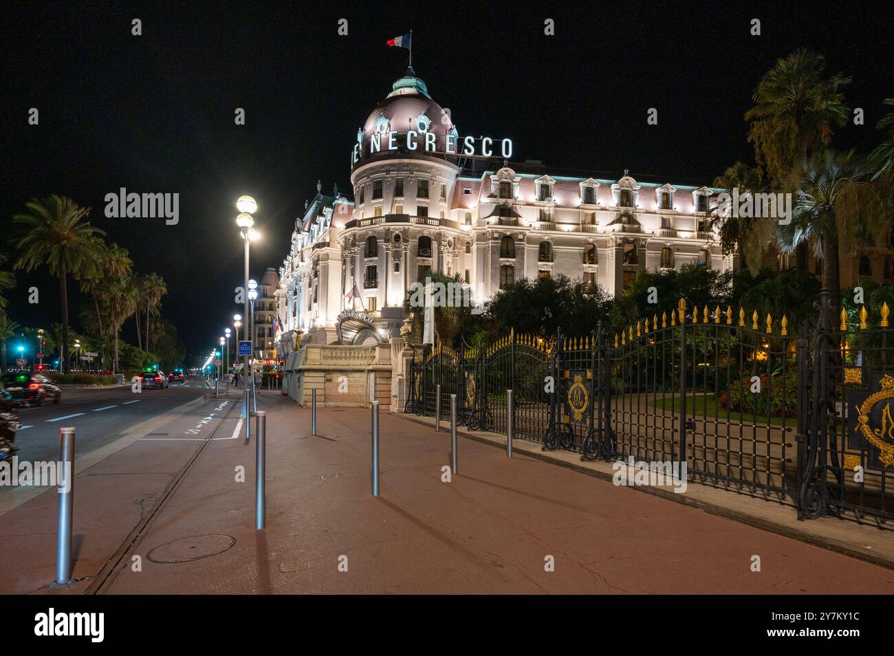 Nice, France - September 20, 2024: Illuminated facade of Hotel Le ...