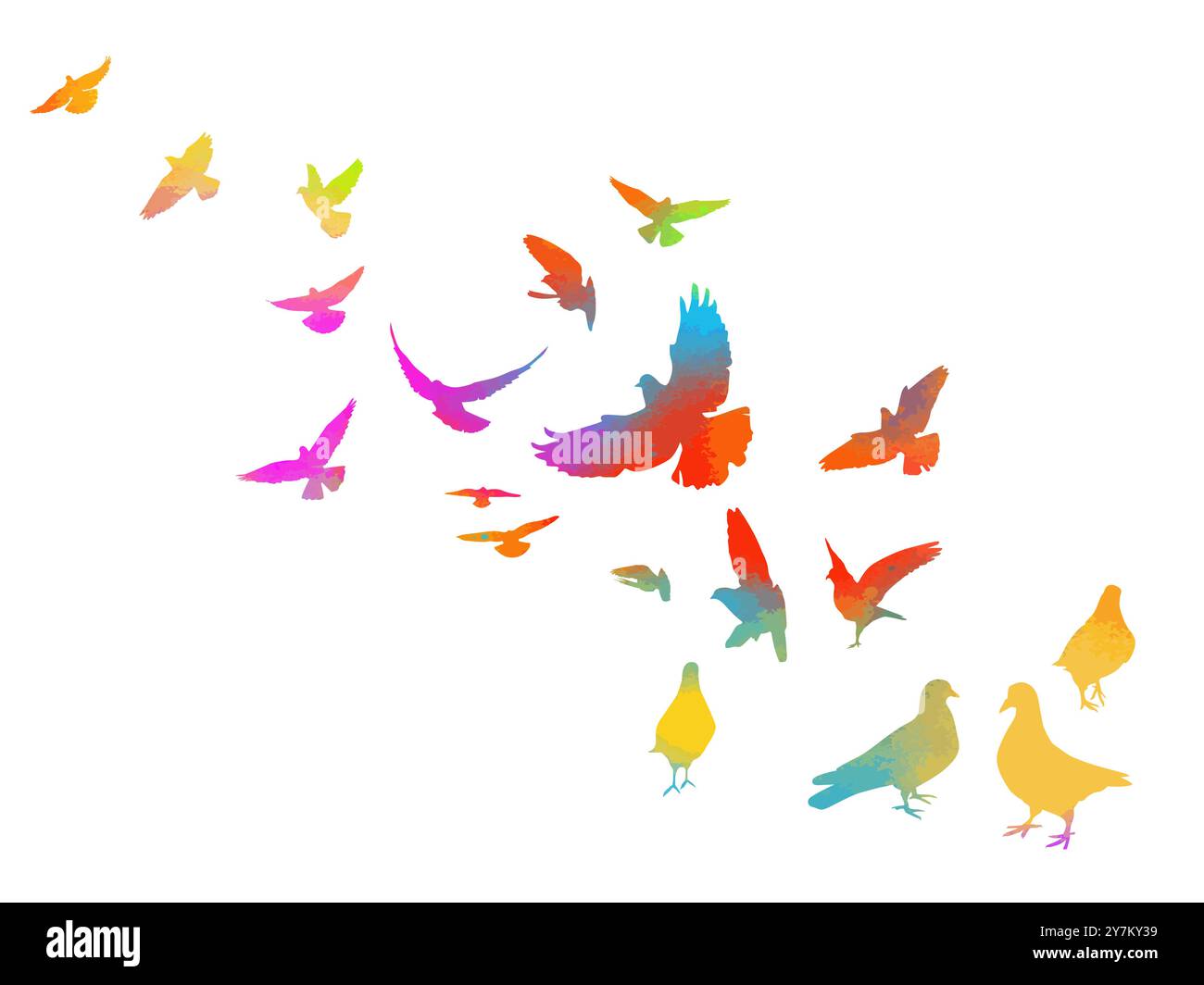 Abstract flying colored birds. hand drawing. Not AI. Vector ...