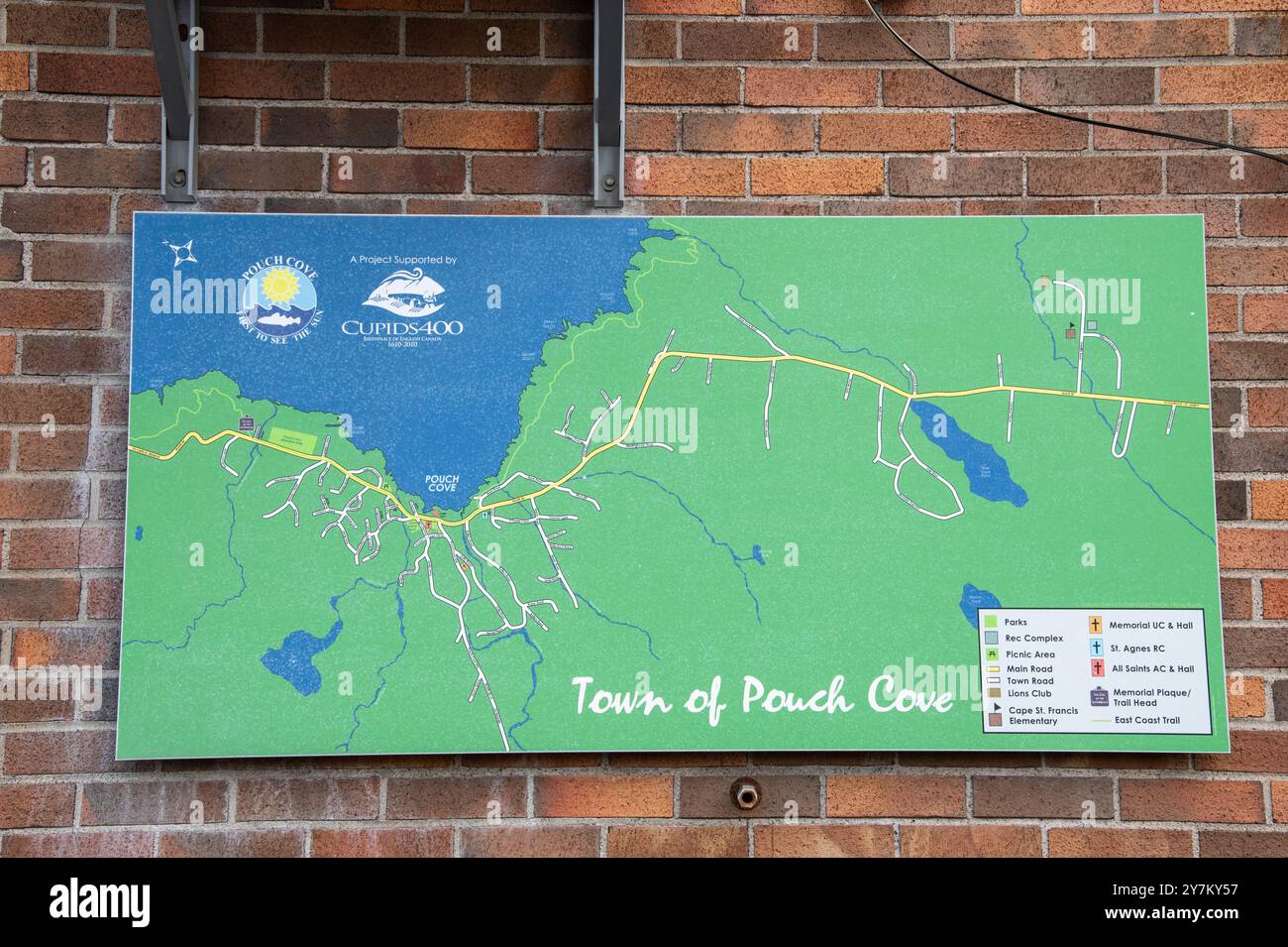 Information map sign at the municipal building on Main Road in Pouch ...