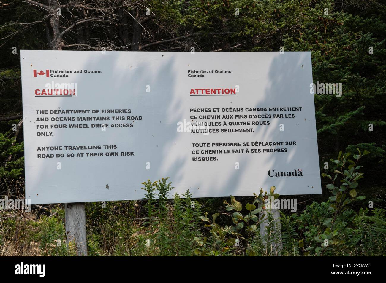 Fisheries and Oceans caution sign four wheel drive access only on Main ...