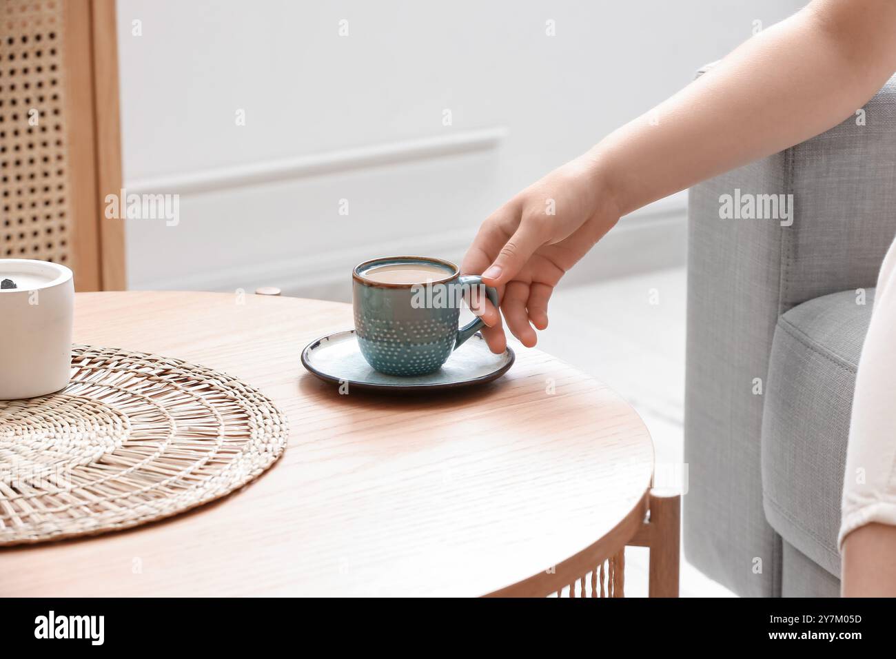Woman taking cup aromatic coffee hi-res stock photography and images ...