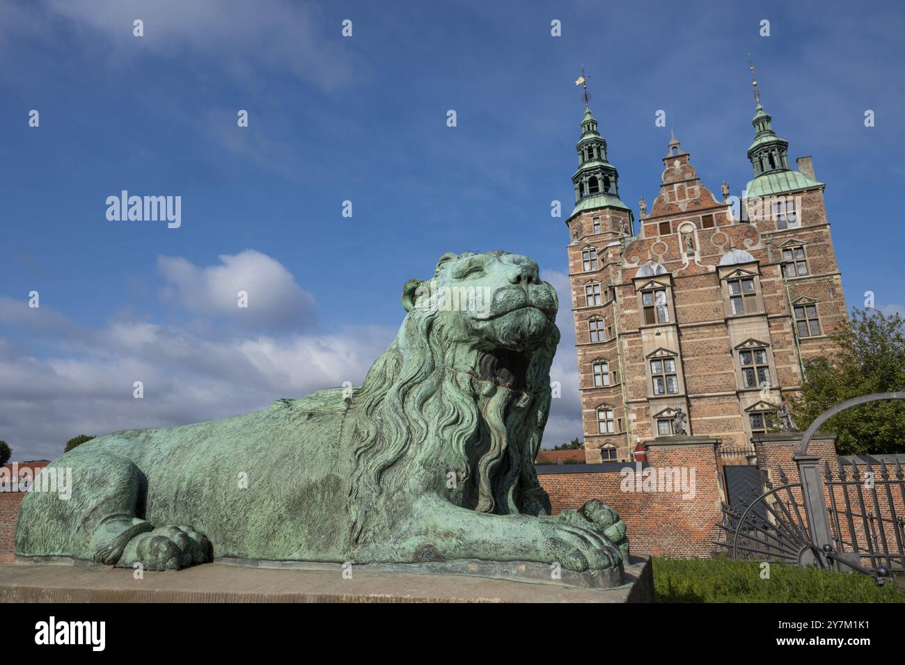 Bronze lion sculpture in front of Rosenborg Palace, 17th century royal ...