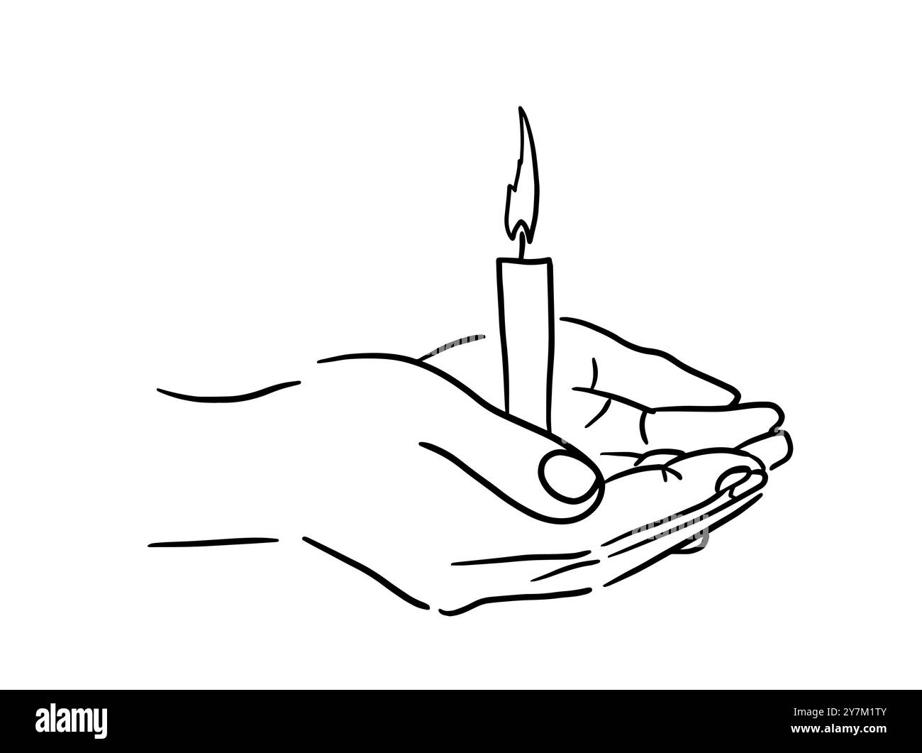 Candle in hands prayer. a religious symbol of faith in God. hand drawn ...