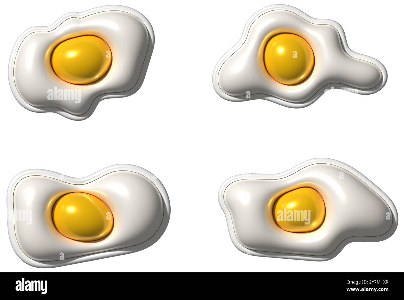 Various inflated fried egg figures with shiny surface on isolated ...