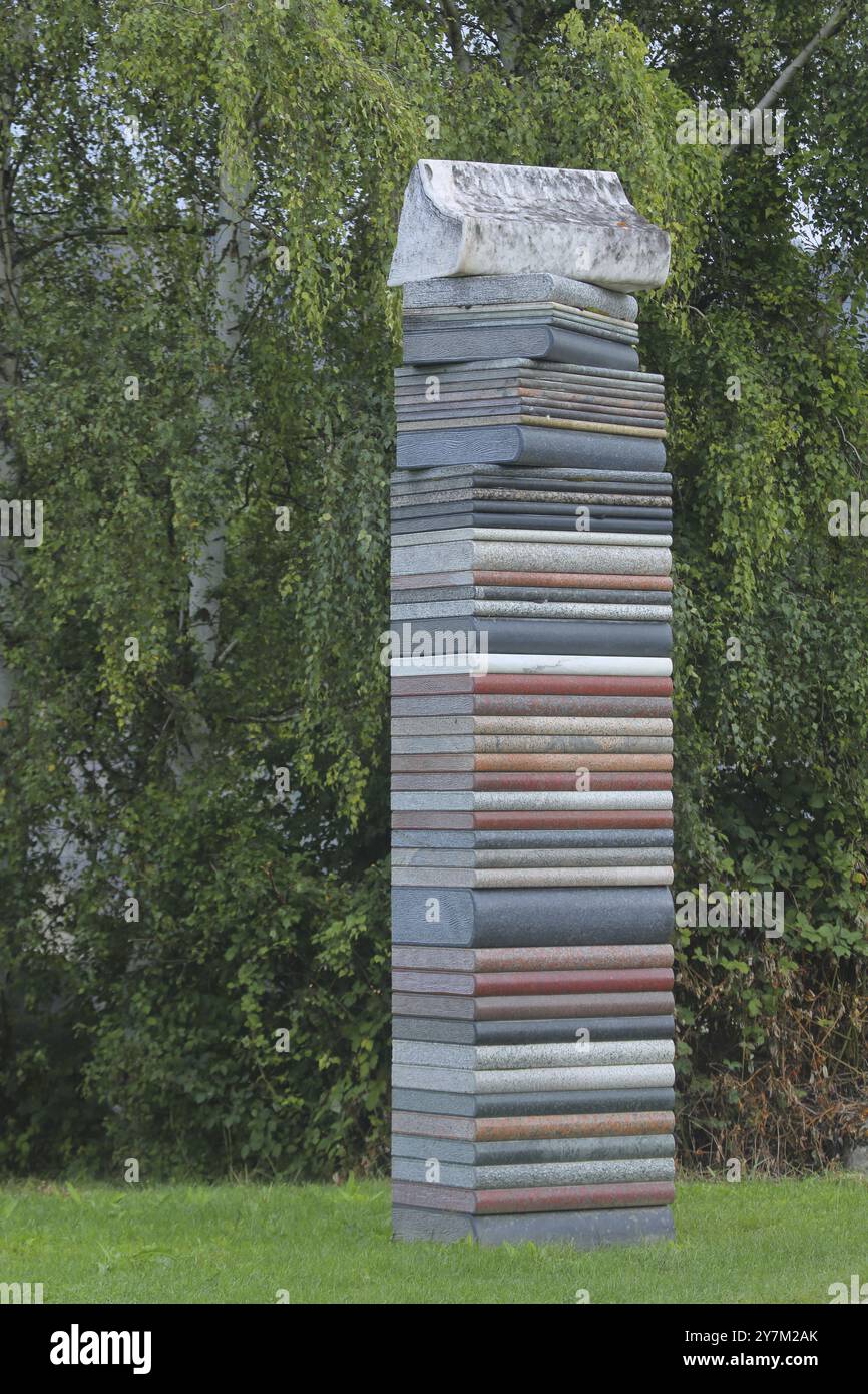 Sculpture stack of books made of stone, stack, books stacked, high, on ...