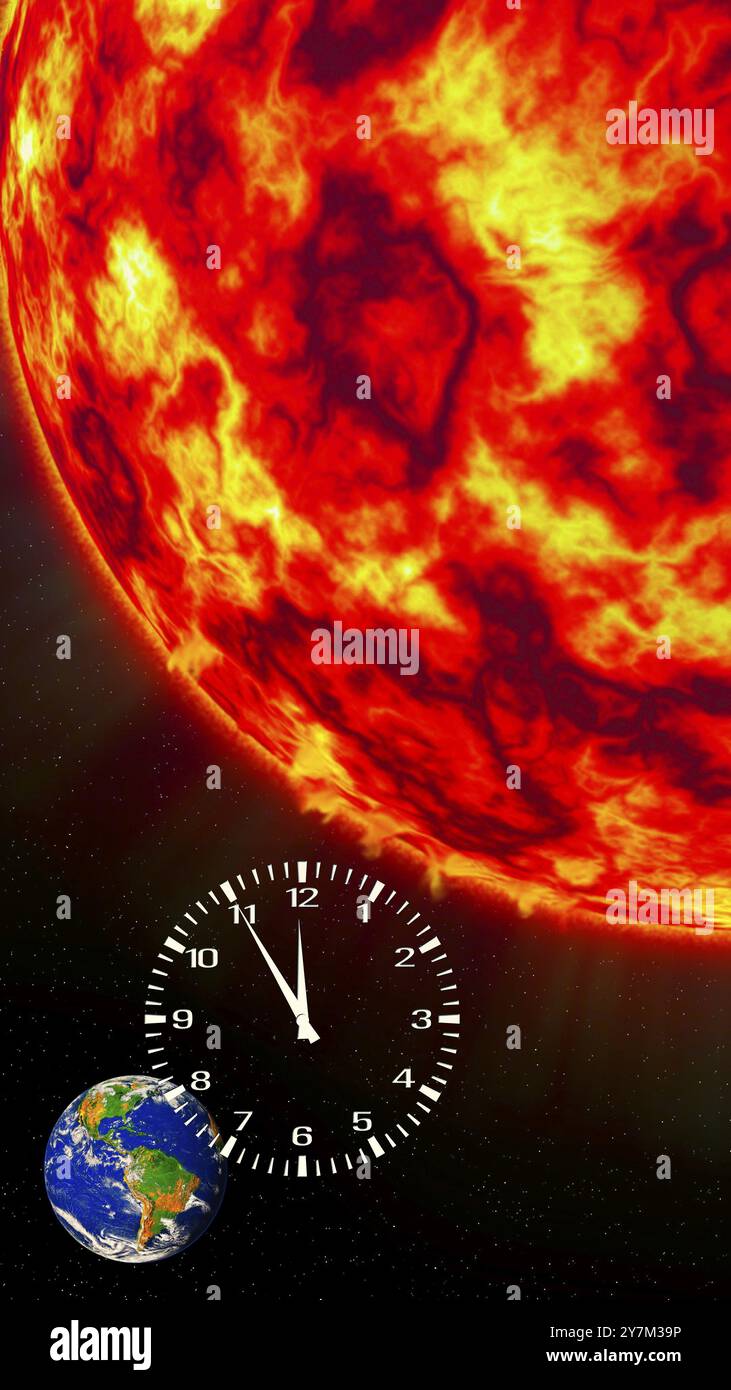Symbolic image, sun, five to twelve, clock, climate change, global ...