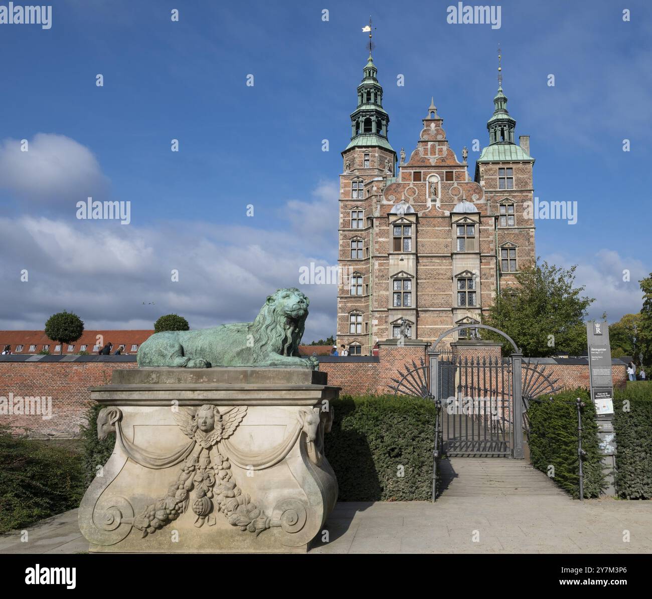 Bronze lion sculpture in front of Rosenborg Palace, 17th century royal ...