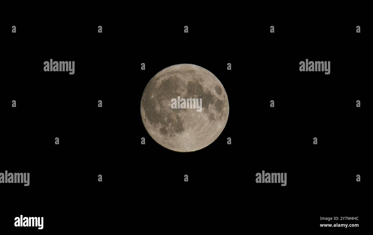Close-up of full moon at night, clear view of moon crater, Pigadia ...