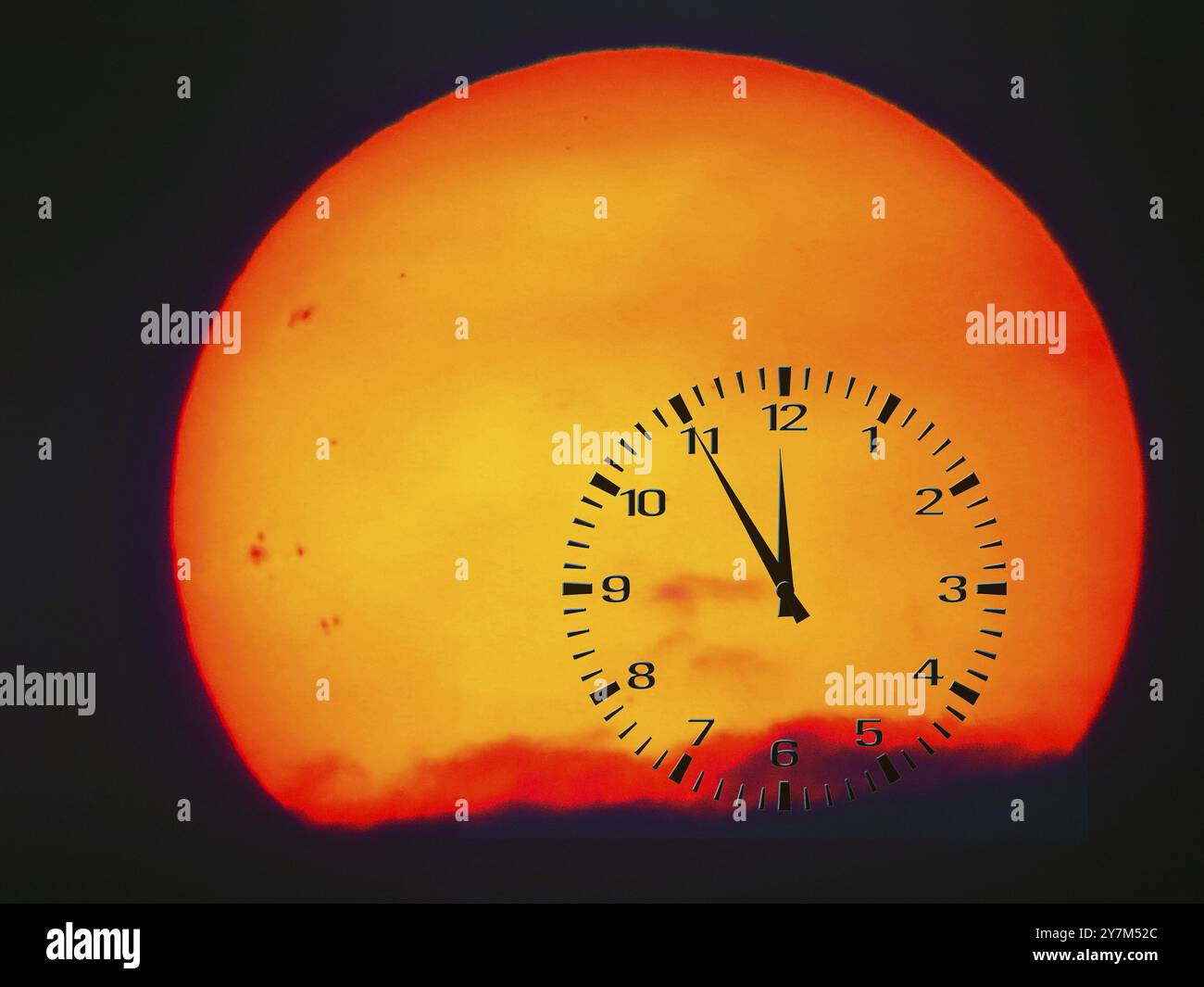 Symbolic image, sun, five to twelve, clock, climate change, global ...