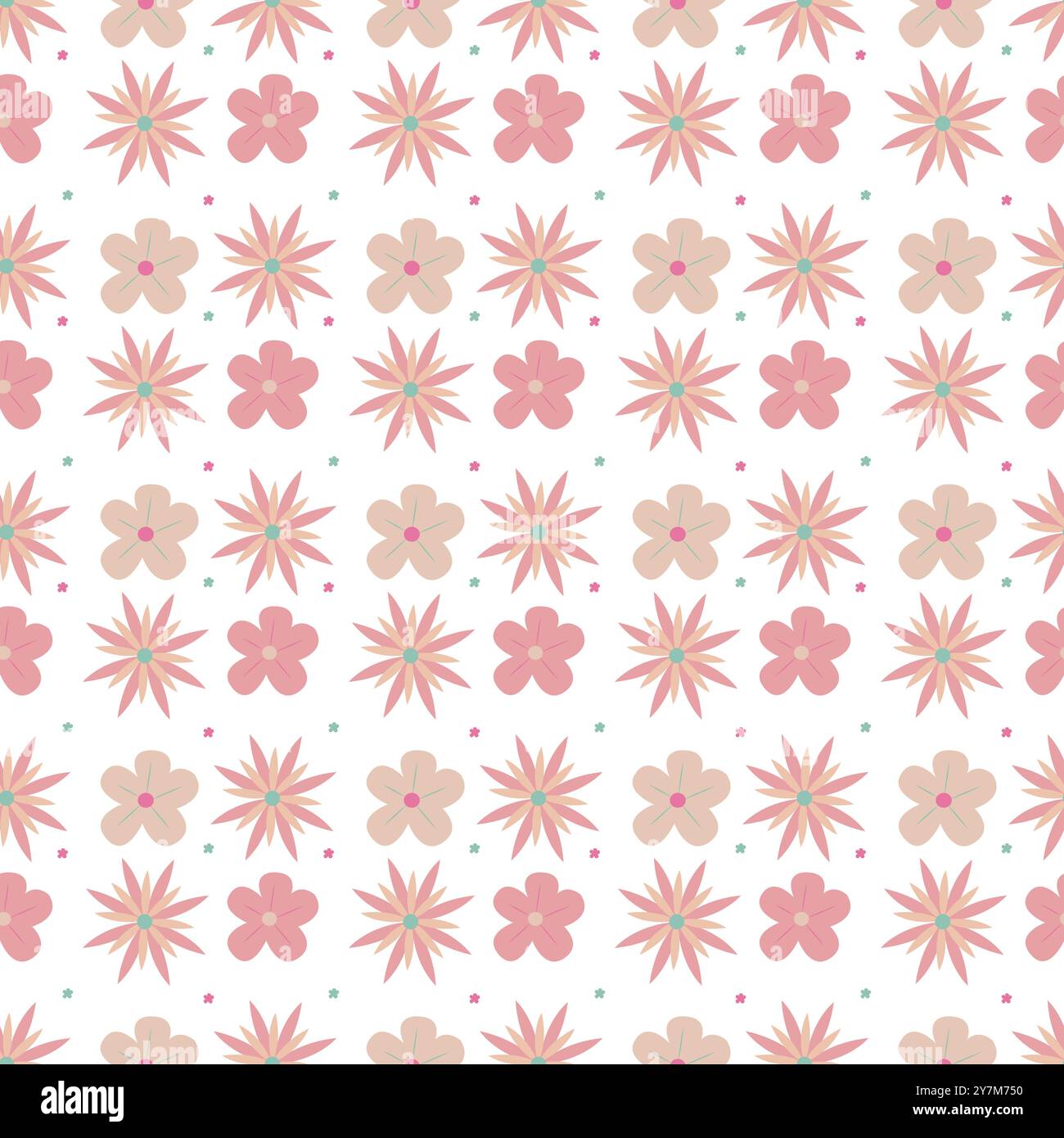 Seamless pattern of simple flowers and plant elements. Vector ...