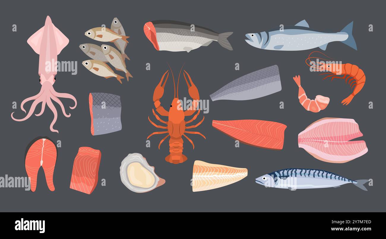 Seafood. Ocean fish oyster and octopus recent exotic restaurant menu ...