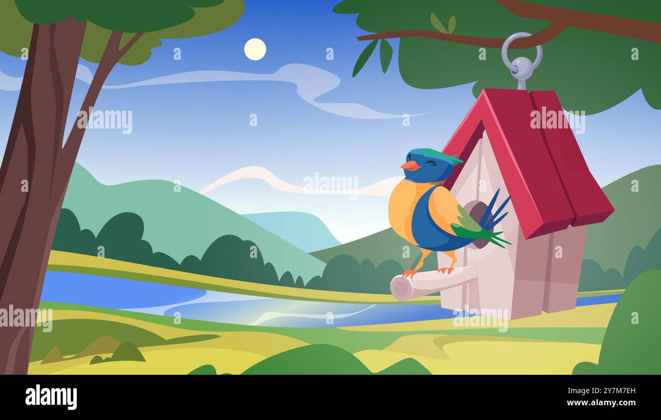 Bird places. Different wooden birdhouses seasonal birds nest exact ...