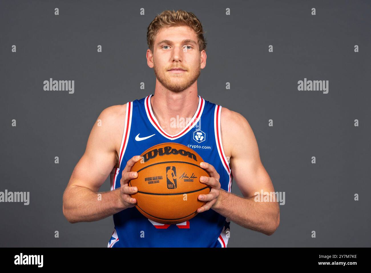 Philadelphia 76ers' Max Fielder poses for photos during the NBA ...