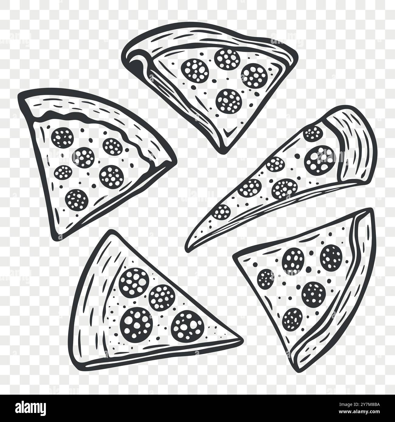 Vector Hand-Drawn Pizza Slices Icon Set. Design Templates for Pizzeria ...