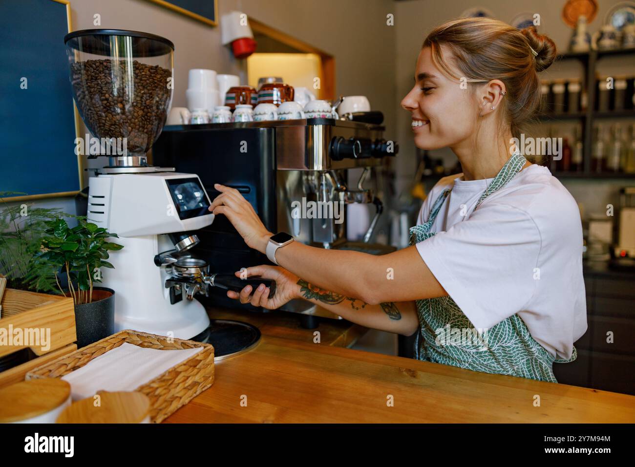 Coffee Shop Barista Preparing a Fresh Brew in a Cozy Caf Stock Photo - Alamy