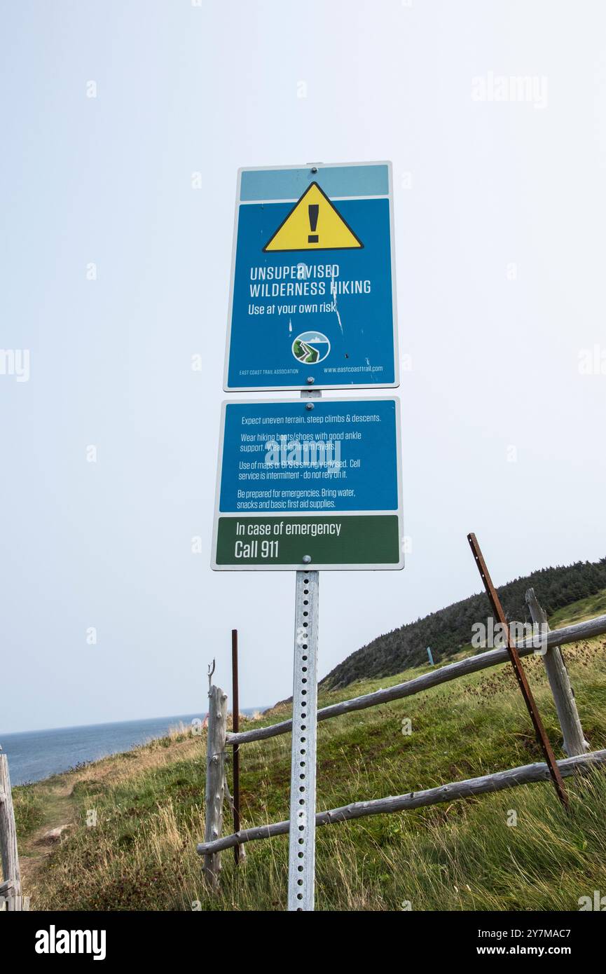 Warning sign of unsupervised wilderness hiking in Pouch Cove ...