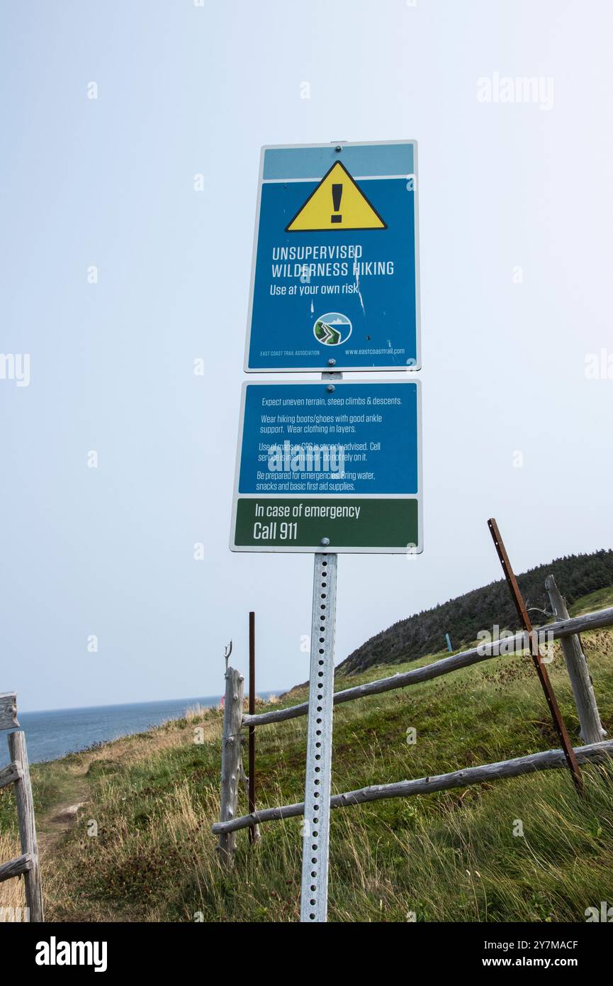 Warning sign of unsupervised wilderness hiking in Pouch Cove ...