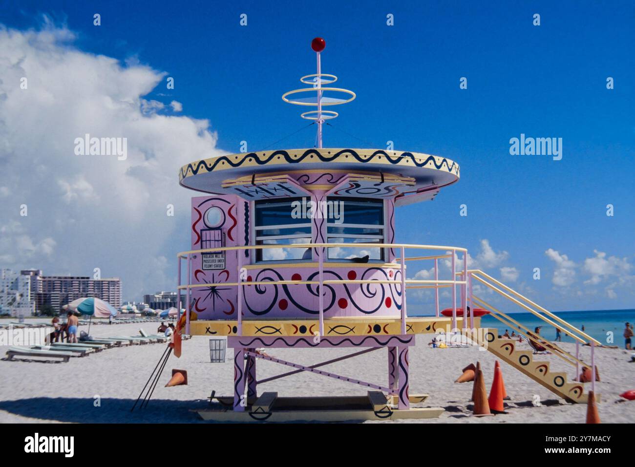 Vibrant Art Deco lifeguard tower. Colorful design, iconic retro coastal ...