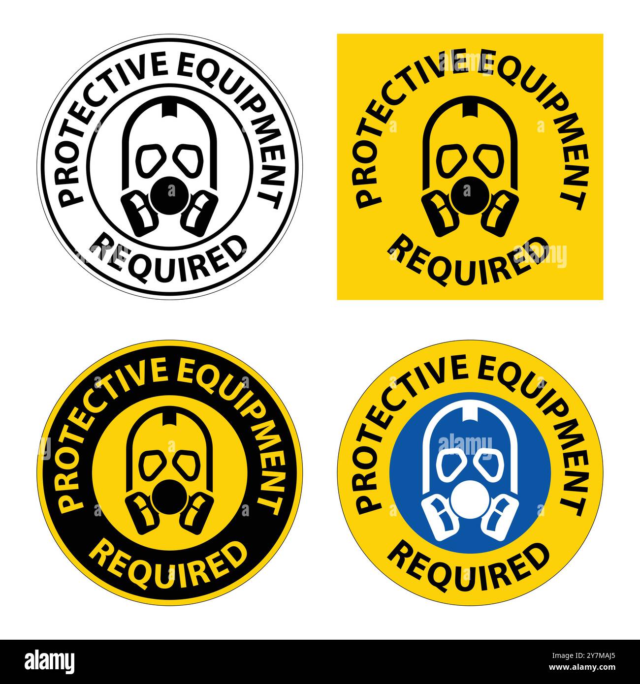 Set of safety signs emphasizing the necessity of protective gear in ...