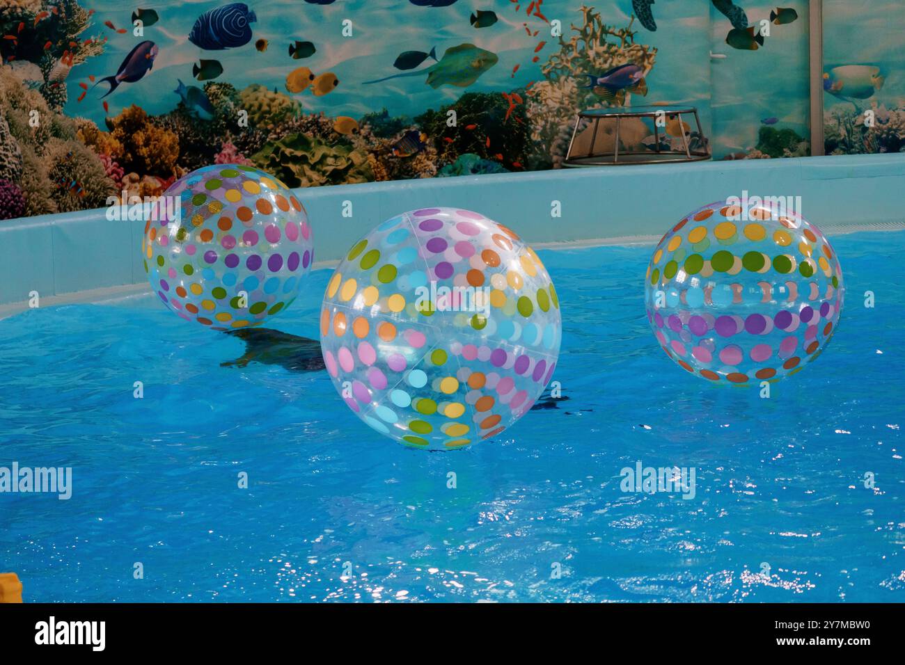 Vibrant Inflatable Beach Balls Floating in a Sparkling Pool Underwater ...