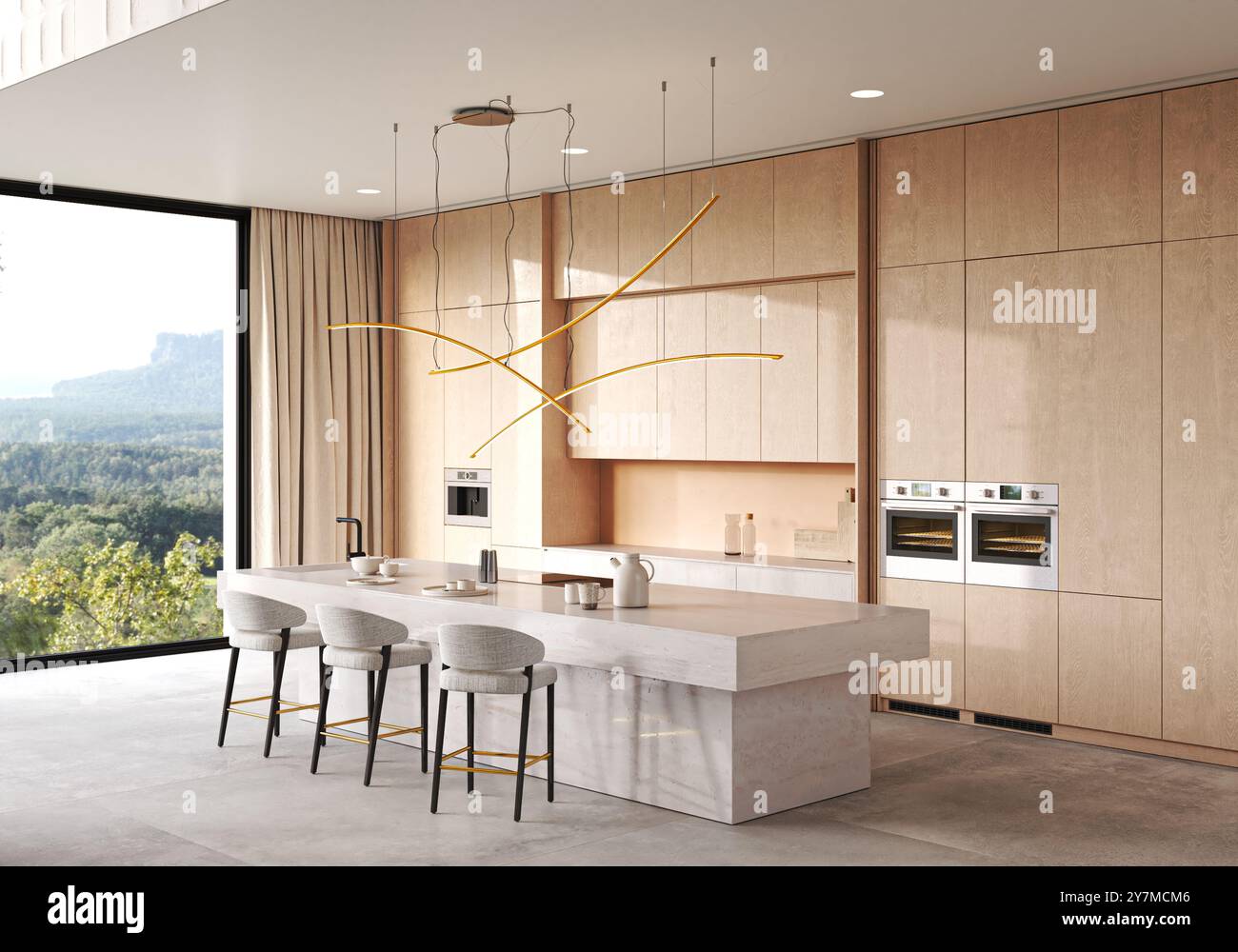 Modern kitchen that boasts a scenic view and showcases a contemporary ...