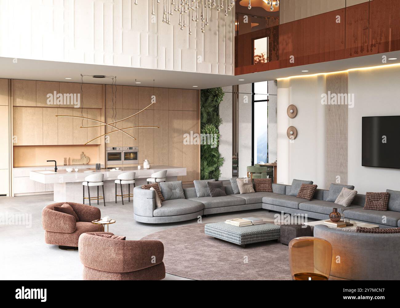 Modern and spacious living room featuring stylish and contemporary ...