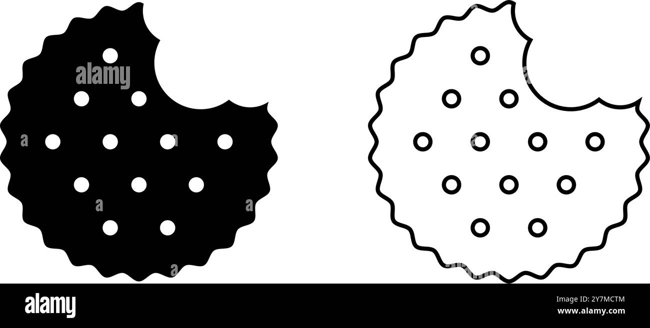 Bitten circle cracker icons. Sweet or salty biscuit cookies in round ...