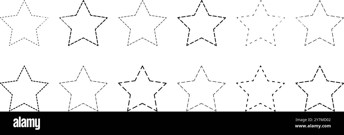 Set of star shapes with dashed lines. Dotted geometric figures isolated ...