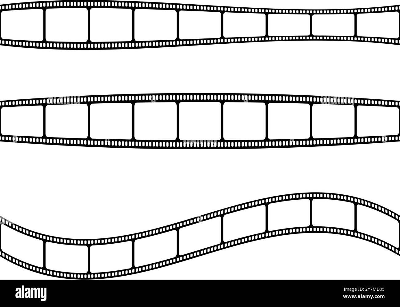 Set of blank curved and wavy film strips. Movie or photo camera tapes ...