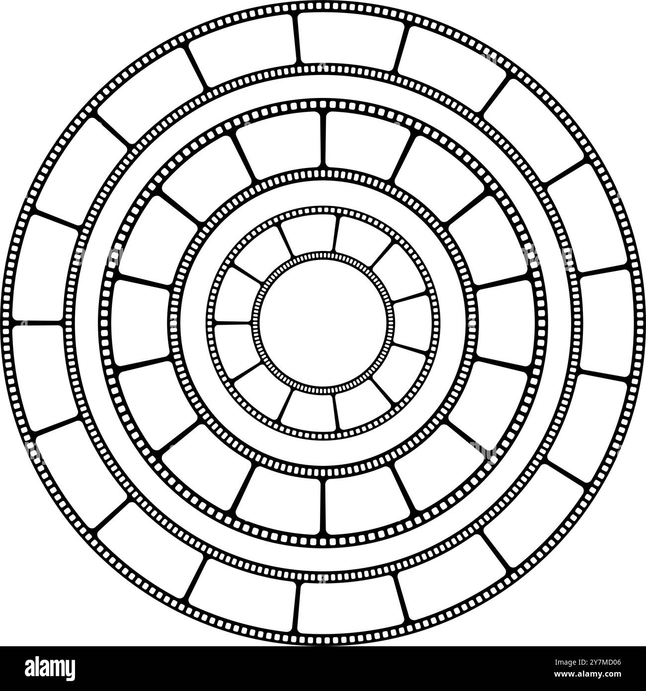 Different round frames with film strips as a border. Movie or photo ...
