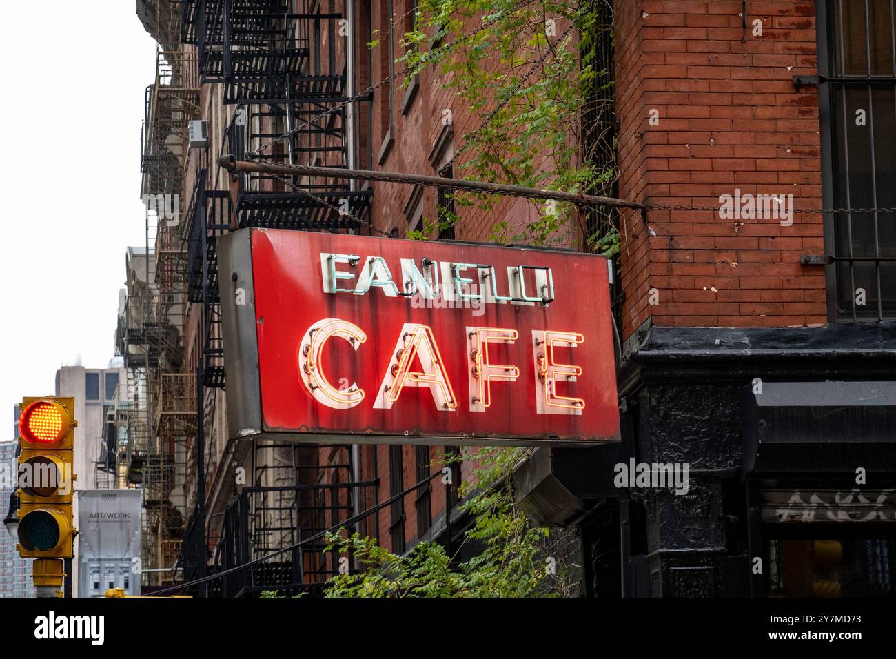 Fanelli Cafe neon sign in SoHo Historic District, New York City, USA ...
