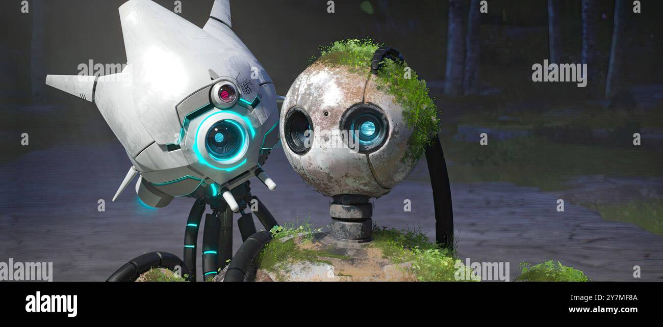 THE WILD ROBOT, from left: Vontra (voice: Stephanie Hsu), Roz (center ...